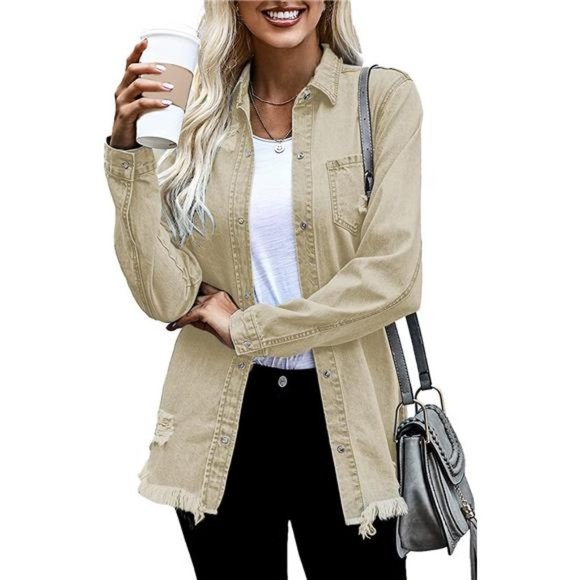 Jackets & Coats | Womens Oversized Denim Jacket Casual Long A1 Apricot ...